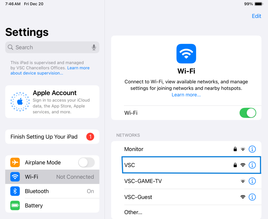 Wi-Fi Setup: iOS - VSC IT
